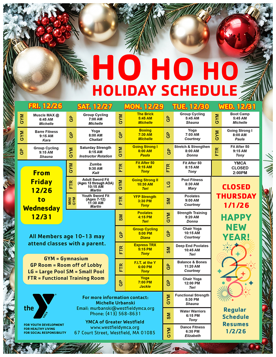Monday Holiday Schedule | YMCA of Greater Westfield